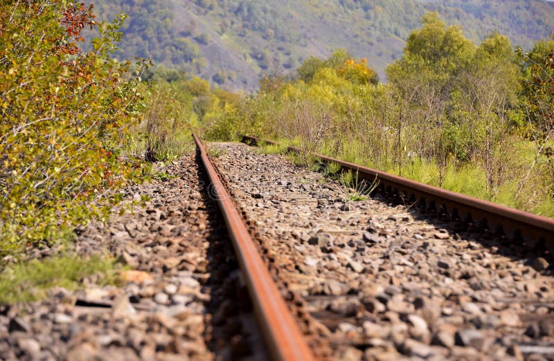 Detail of Empty Rails, Old Rails in Landscape Stock Image - Image of ...