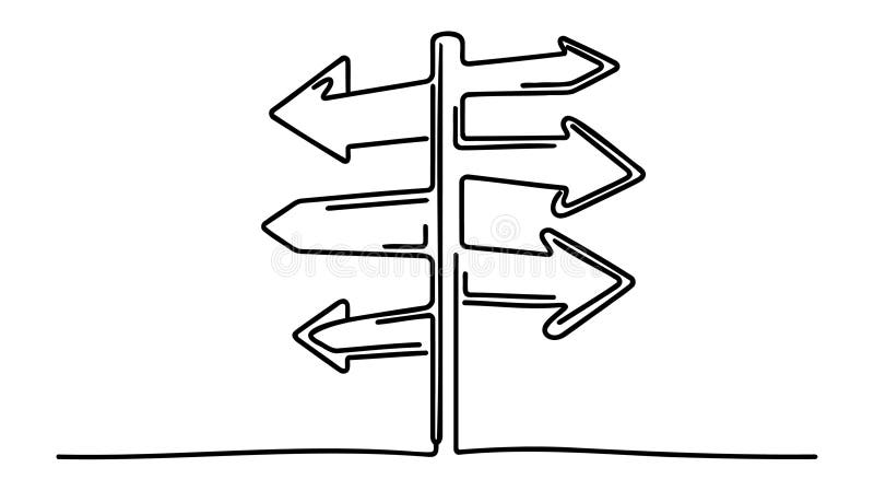 Road Direction Sign Arrows Isolated on White Background. Continuous One ...