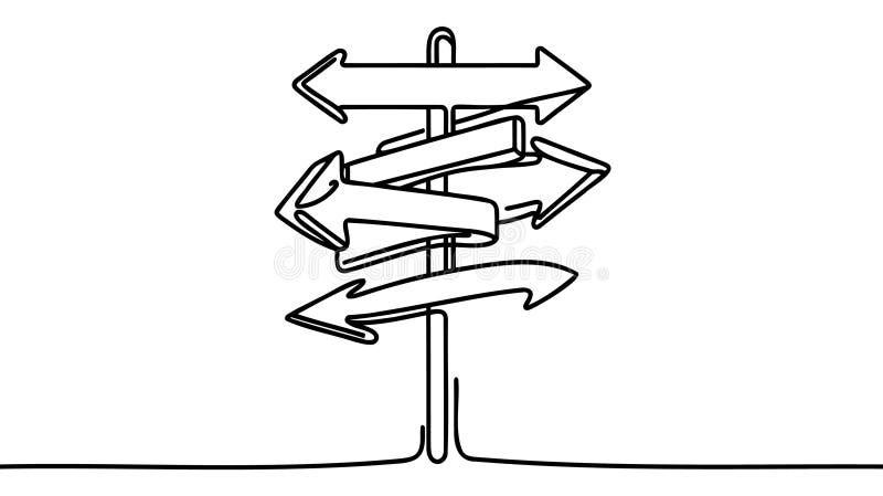 Road Direction Sign Arrows Isolated on White Background. Continuous One ...