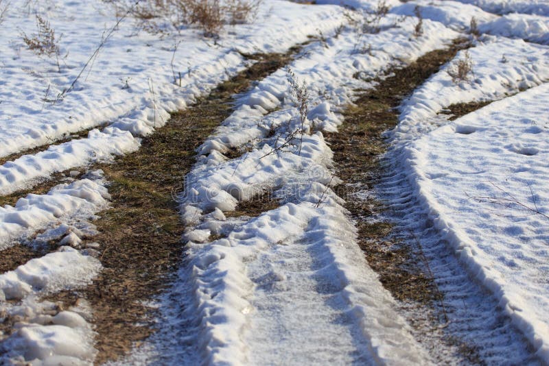 Road Dirt in the Snow in Winter Stock Image - Image of cold, covered ...