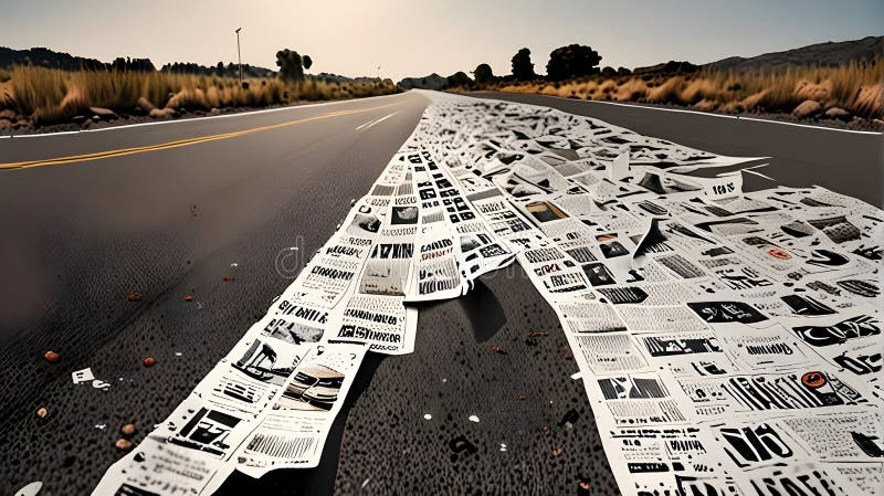 A Road with a Discarded Newspaper Stock Illustration - Illustration of ...