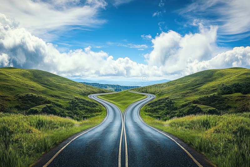 The Road is Divided into Two Trails Ai Photo Stock Illustration ...