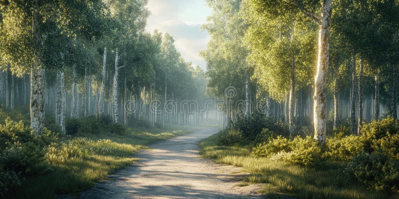 A Road Dividing a Lush Forest Landscape, Forest Pathway Cutting through ...