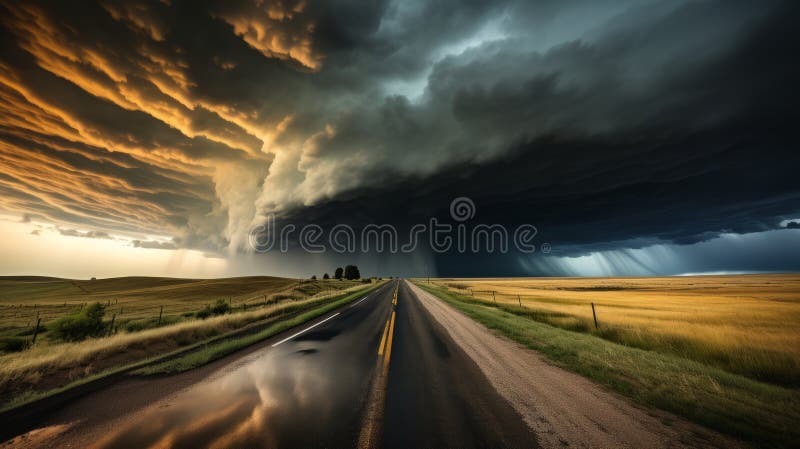 A Road with a Dramatic, Stormy Sky Overhead Stock Illustration ...