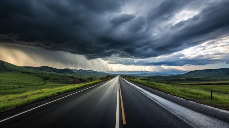 A Road with a Dramatic, Stormy Sky Overhead Stock Illustration ...