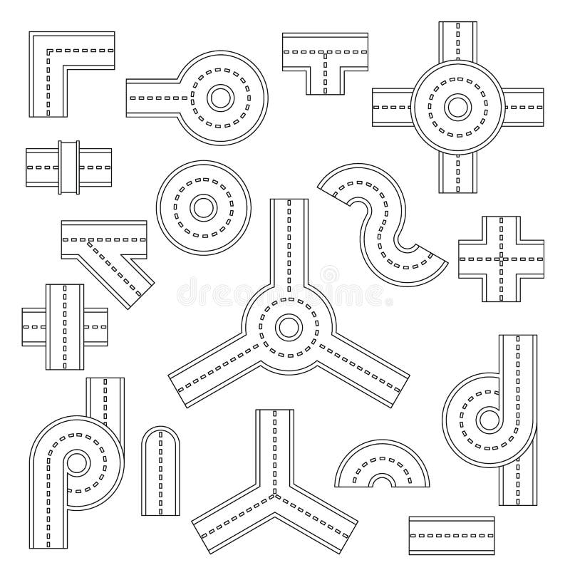 Road Elements Parts Icons Set, Flat Style Stock Vector - Illustration ...