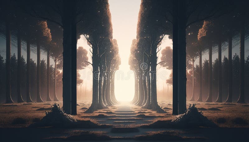 The Road between Endless Rows of Trees, Going To Infinity. Road To the ...