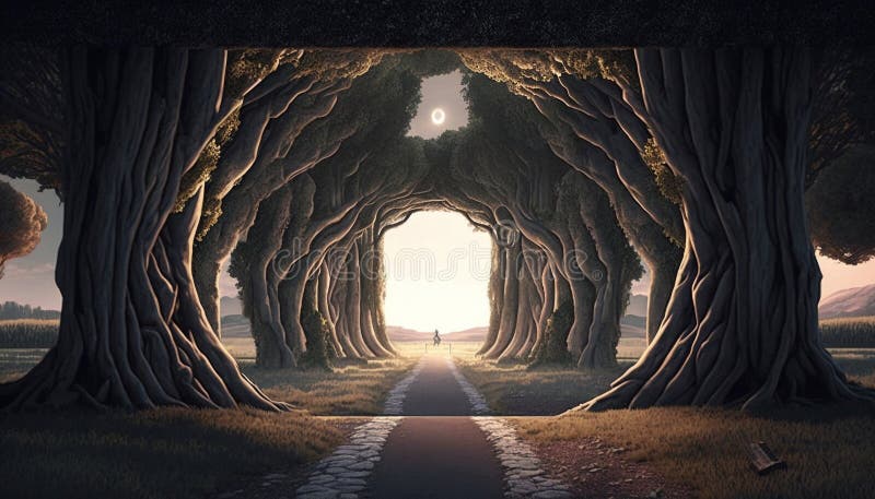 The Road between Endless Rows of Trees, Going To Infinity. Road To the ...