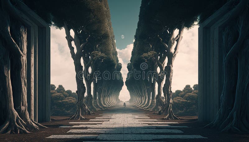 The Road between Endless Rows of Trees, Going To Infinity. Road To the ...