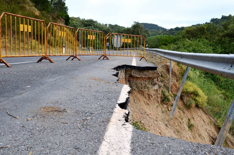 Road erosion stock photo. Image of road, land, rails - 31436134