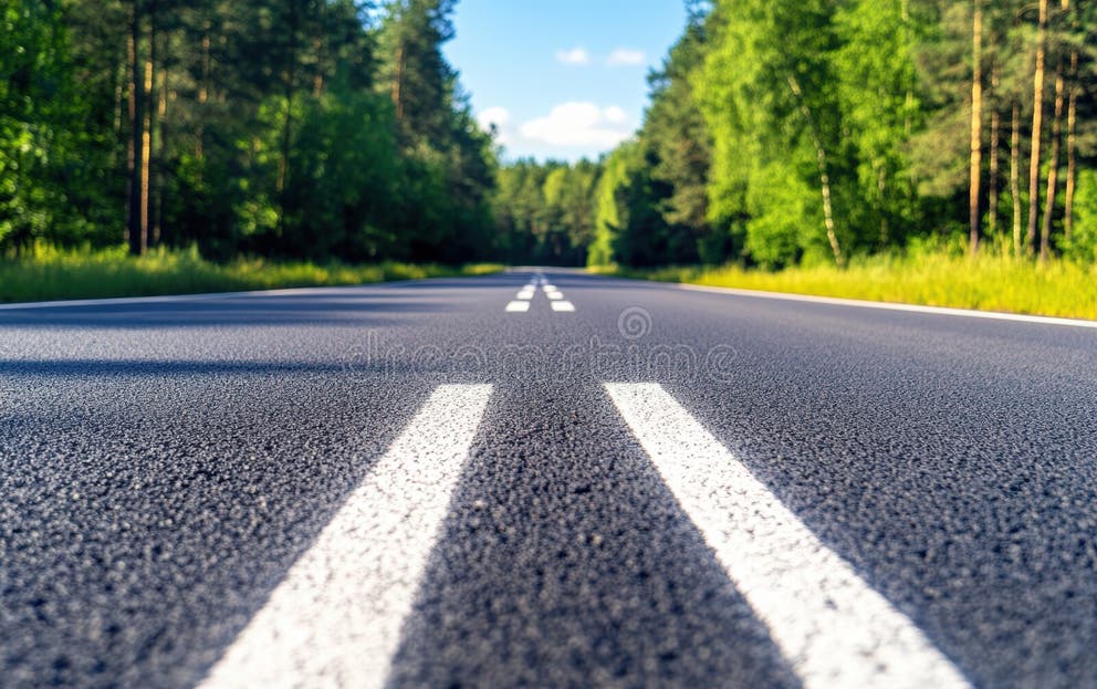 A Road Features Two Parallel White Lines Marking the Lanes for Vehicles ...
