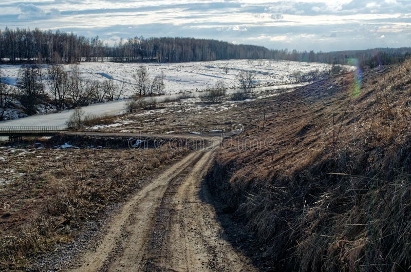 Road through the Field in Early Spring Stock Image - Image of vacation ...