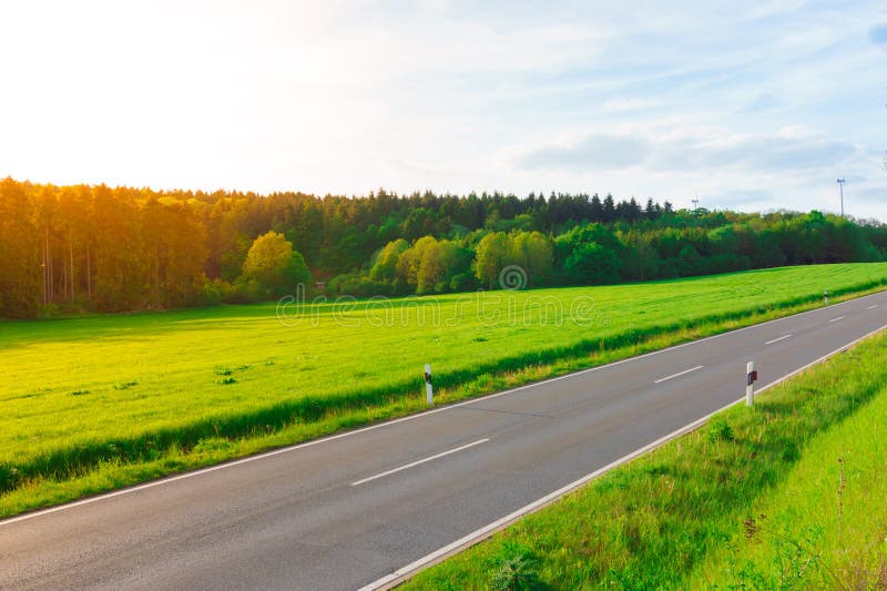 Road and Field Top View with Car Stock Photo - Image of asphalt, forest ...