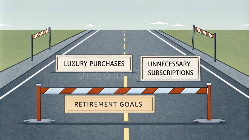 A Road Filled with Obstacles Obstacle Signs Read Luxury Purchases and ...