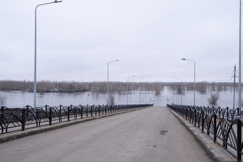 Road, Flooded during the Spring Flood, Goes Straight into Water. Stock ...