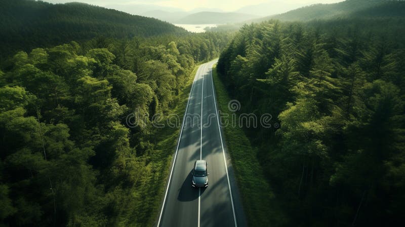 Road Forest, Car Rides, Top View. Generative AI, Stock Image - Image of ...