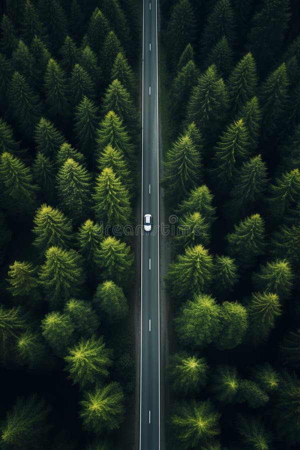 Road Forest, Car Rides, Top View. Generative AI, Stock Illustration ...
