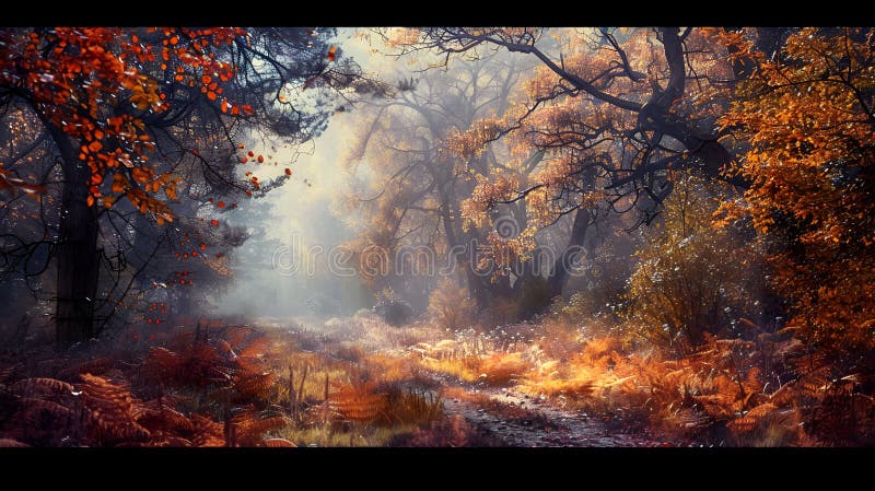 Road in the Forest in Late Autumn Stock Illustration - Illustration of ...