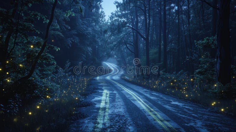 Road in forest at night stock image. Image of calm, mysterious - 378022167