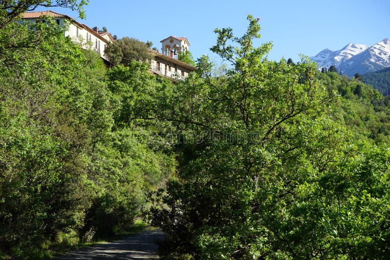 Road and monastery stock image. Image of leaves, road - 151316561