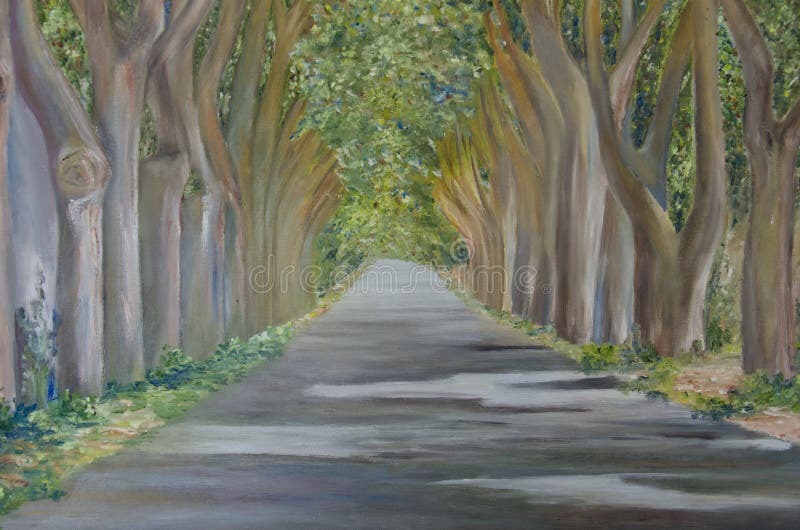 Road in forest painting stock photo. Image of paint, scene - 32708846