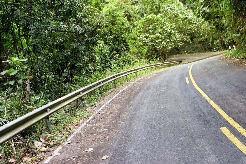 Road in the Forest with Safety Guard Stock Photo - Image of path ...