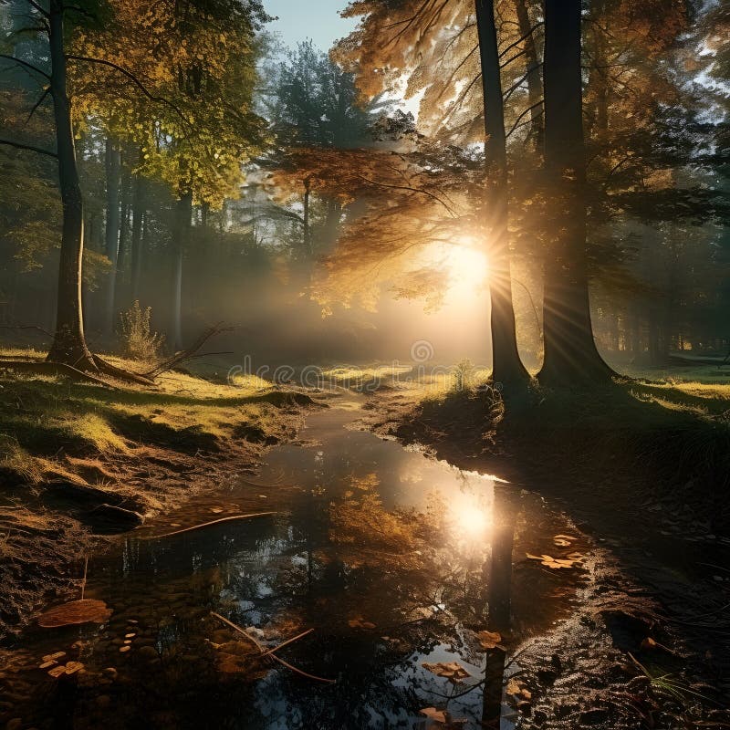 Road in the Forest with the Sun Shining through the Trees. Background ...