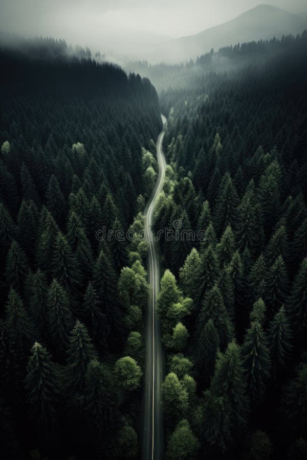 Road in the Forest Up To Mountain Stock Illustration - Illustration of ...