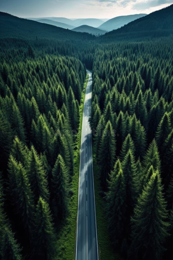 Road in the Forest Up To Mountain Stock Illustration - Illustration of ...