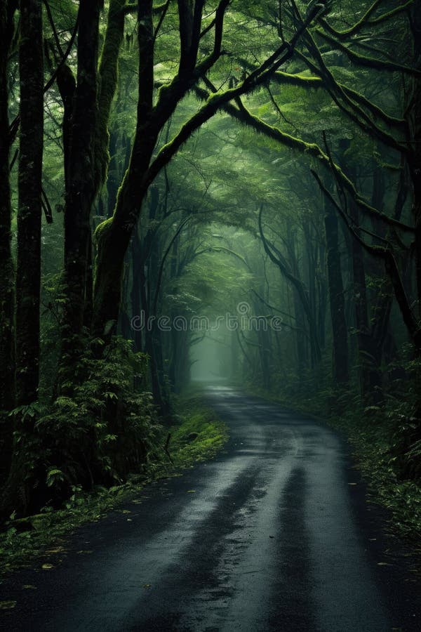 Road in the Forest Up To Mountain Stock Illustration - Illustration of ...