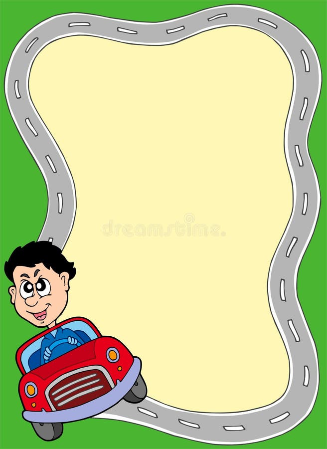 Road frame with small car stock vector. Illustration of journey - 10747699