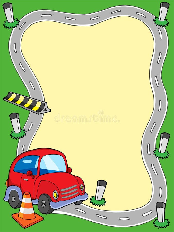 Road frame with small car stock vector. Illustration of journey - 10747699