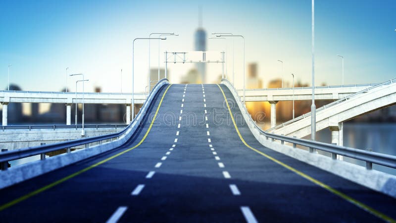 Road Freeway Travel Concept Route Direction 3d Render on City Landscape ...