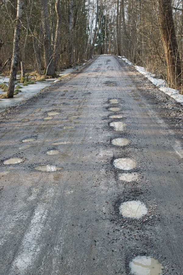 Holes And Pothole On A Rural Road With Snow Stock Image - Image of ...