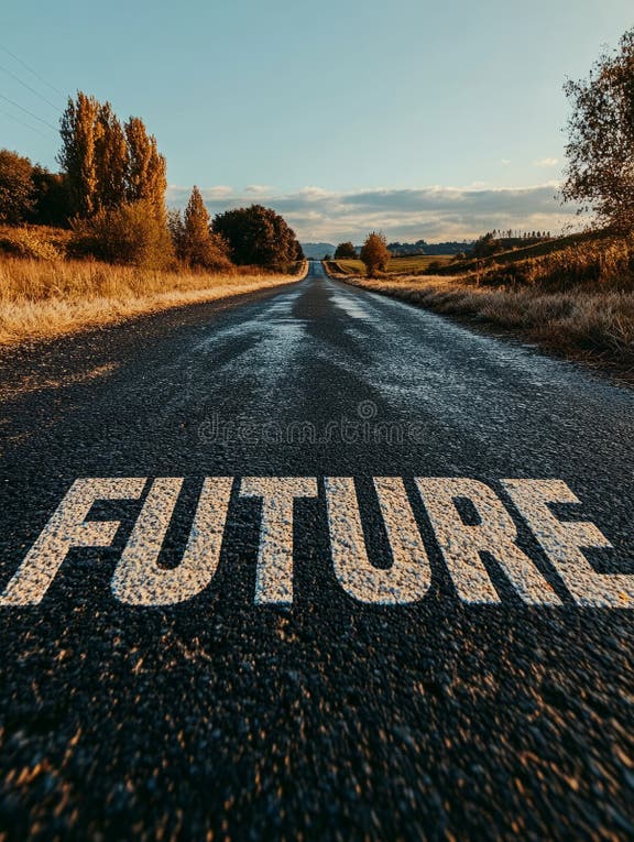 Road with Future Text Stretching into the Horizon. Stock Image - Image ...