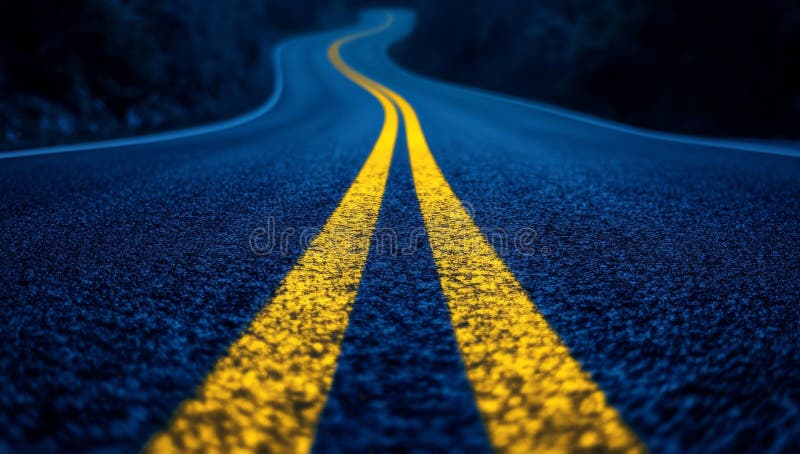 A Road with Glowing Yellow Lines. Generative AI. Stock Illustration ...
