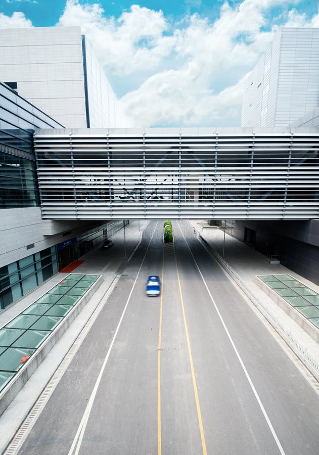 Road Go through the Modern Office Building Stock Photo - Image of blue ...
