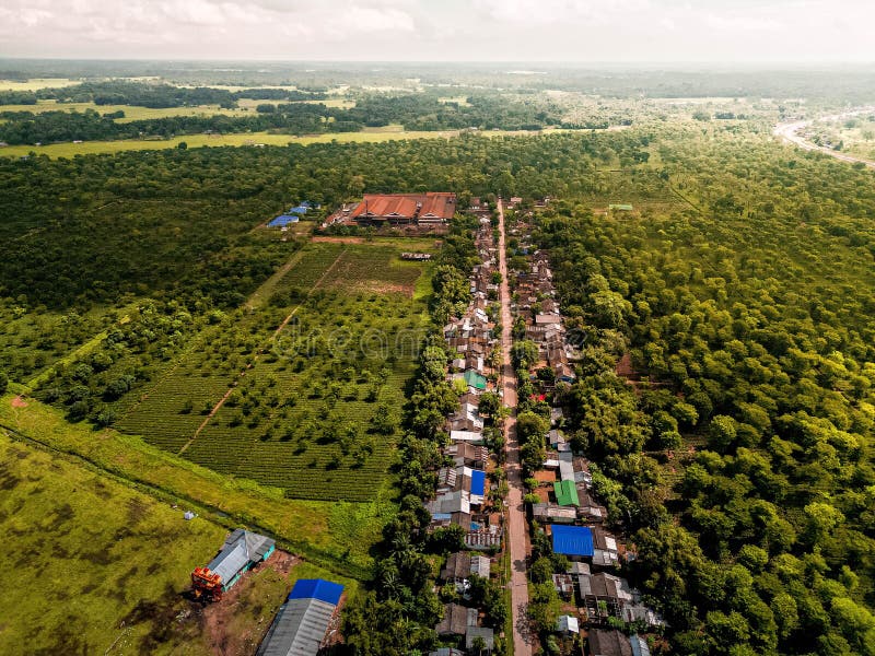 Road Going through a Countryside Town, Aerial, Top View Stock Photo ...