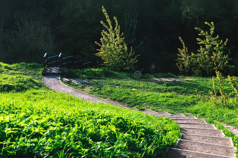 Road Going Down. Curving Staircase Going Nowhere among Greenery Stock ...
