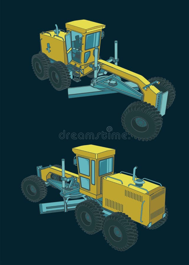 Road Grader Color Blueprints Stock Vector - Illustration of road ...
