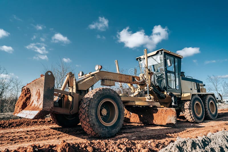 Road Grader Smoothing Gravel Surface for New Road. Scraper Leveling ...
