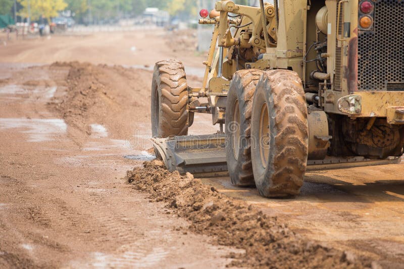 Road Grader at Work on Road Construction Site Stock Photo - Image of ...