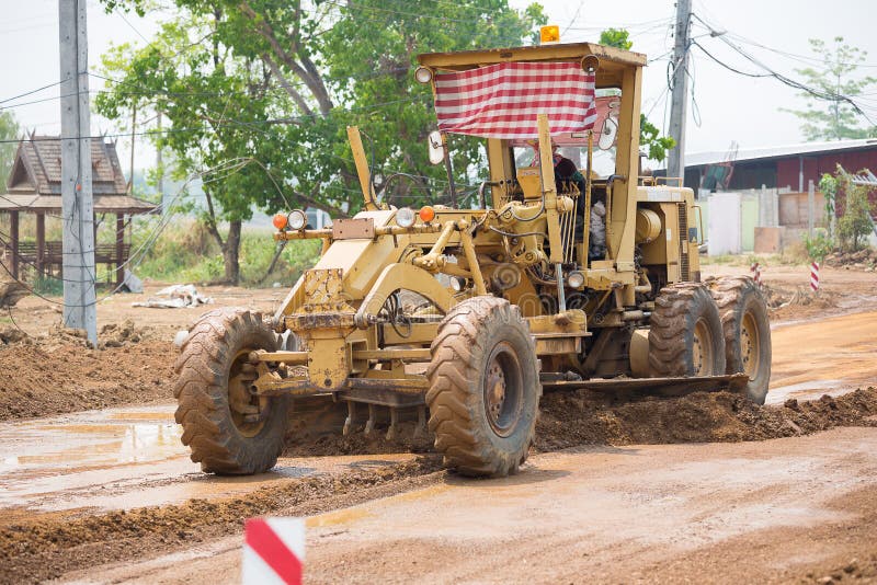 Road Grader at Work on Road Construction Site Stock Image - Image of ...