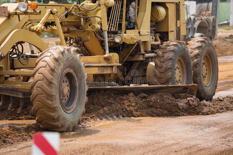 Road Grader at Work on Road Construction Site Stock Photo - Image of ...