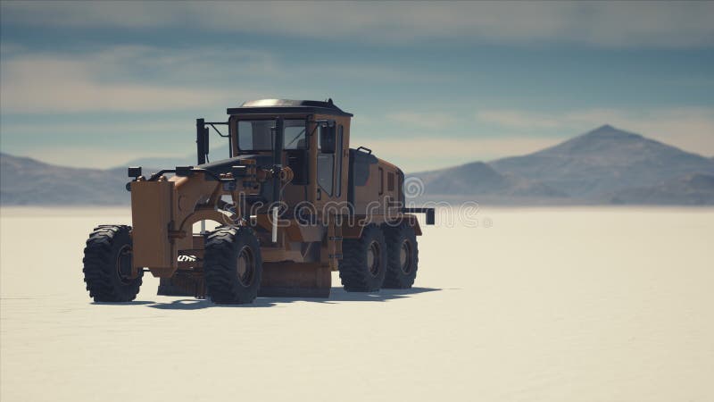 Road Grading Machine on the Salt Desert Road Stock Illustration ...