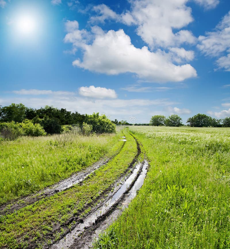Road in green field stock image. Image of meadow, beam - 19542695