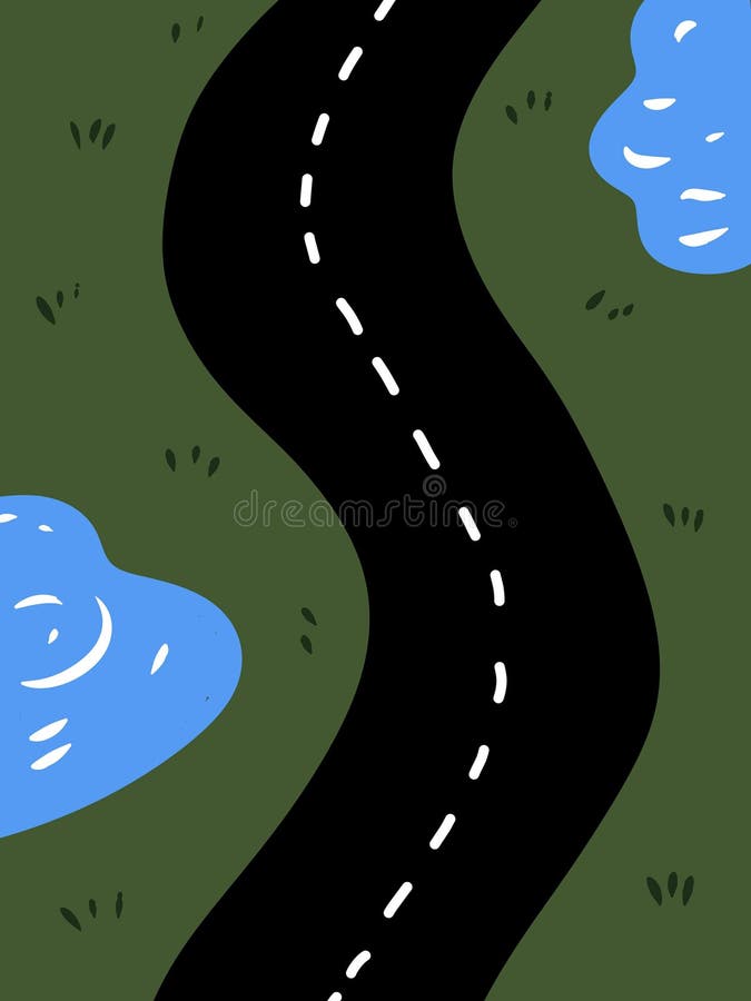 Road on Green Grass Background Stock Illustration - Illustration of ...