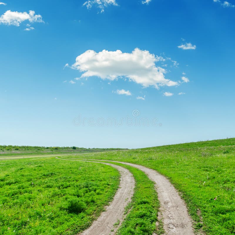 Road in Green Grass and Clouds in Blue Sky Stock Image - Image of ...