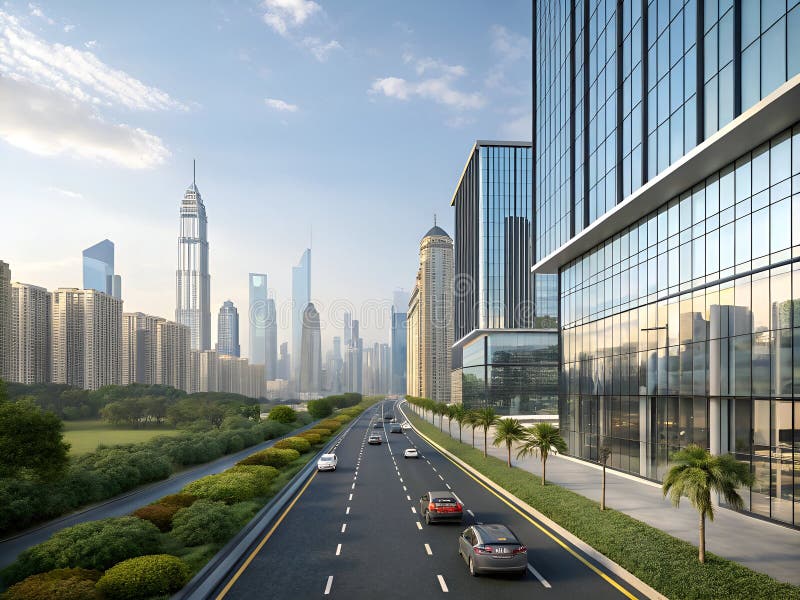 Road Ground and Urban Modern Architectural Landscape Stock Illustration ...