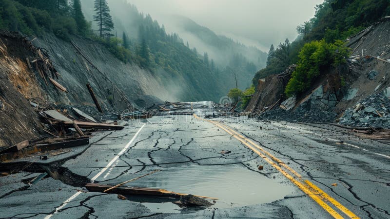 A Road that Has Fallen Over Surrounded by Rocks. Suitable for ...